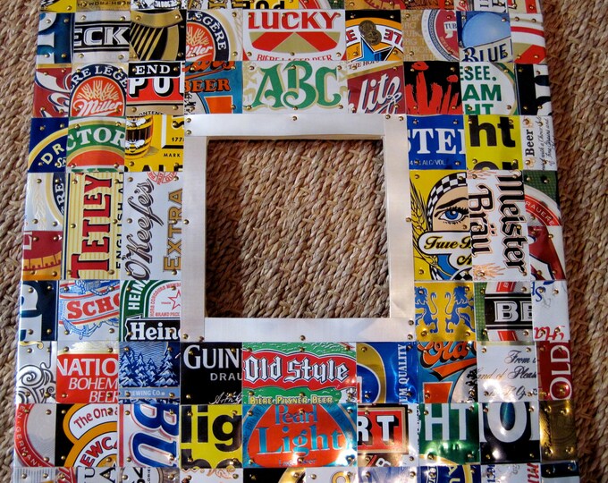 Vintage & New Beer Can Mosaic Framed Mirror or Picture Frame W/ New ...