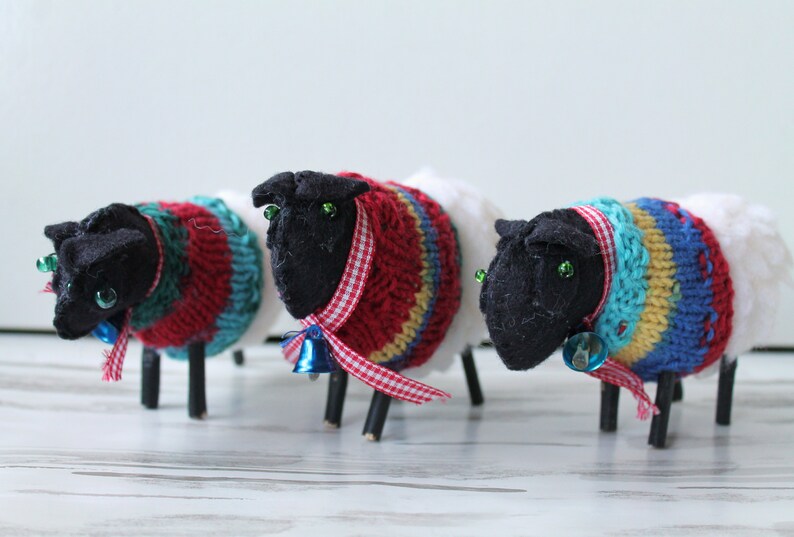 Handmade Primitive Christmas Suffolk Sheep in sweater | Etsy