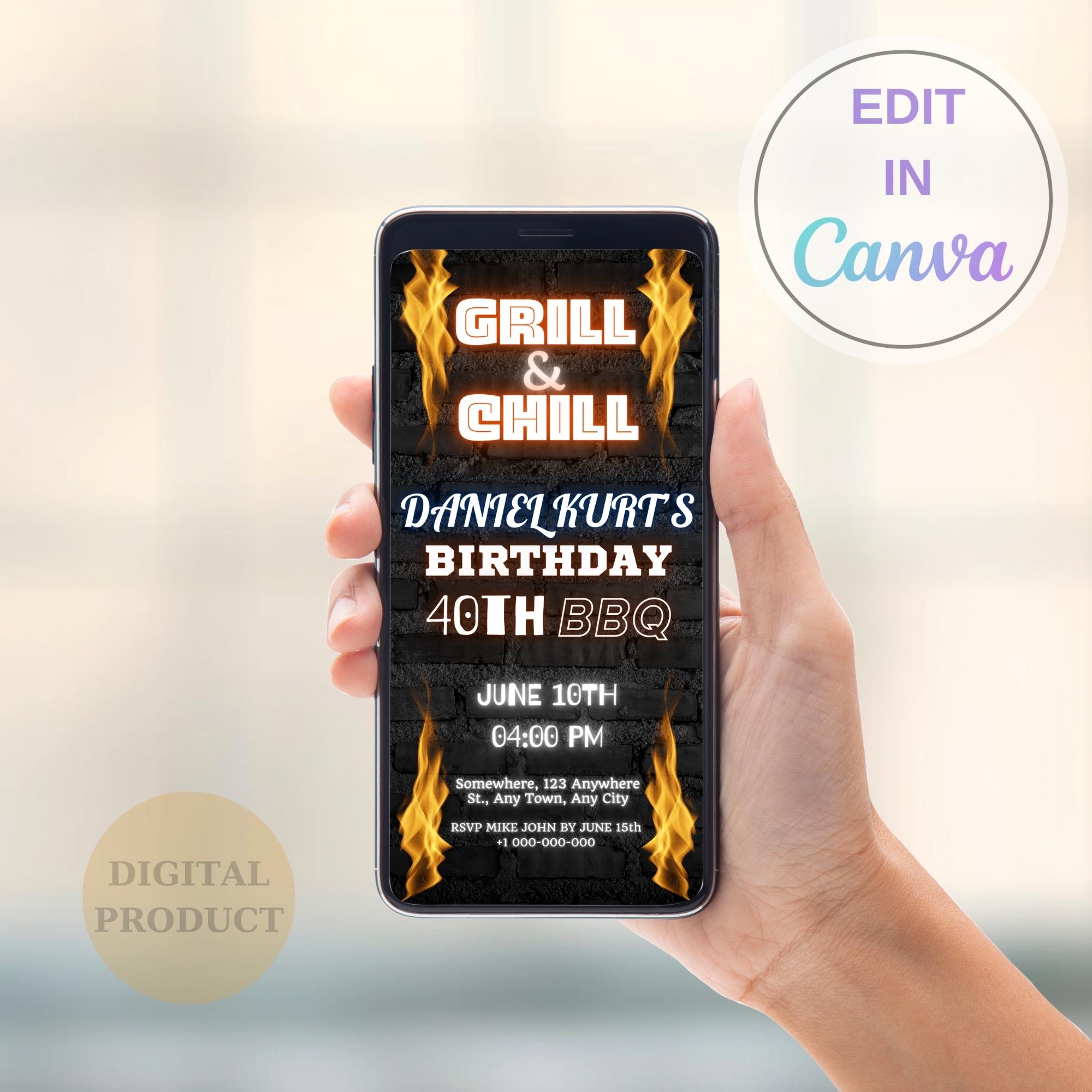 Digital Backyard BBQ Birthday Invitation Template, Grill and Chill ...