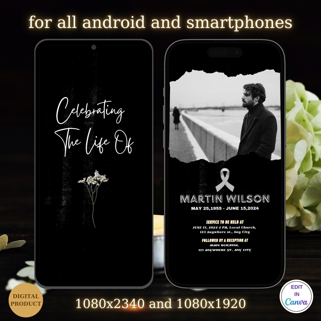 Editable Animated Funeral Invitation for Men, Funeral Video Invite ...