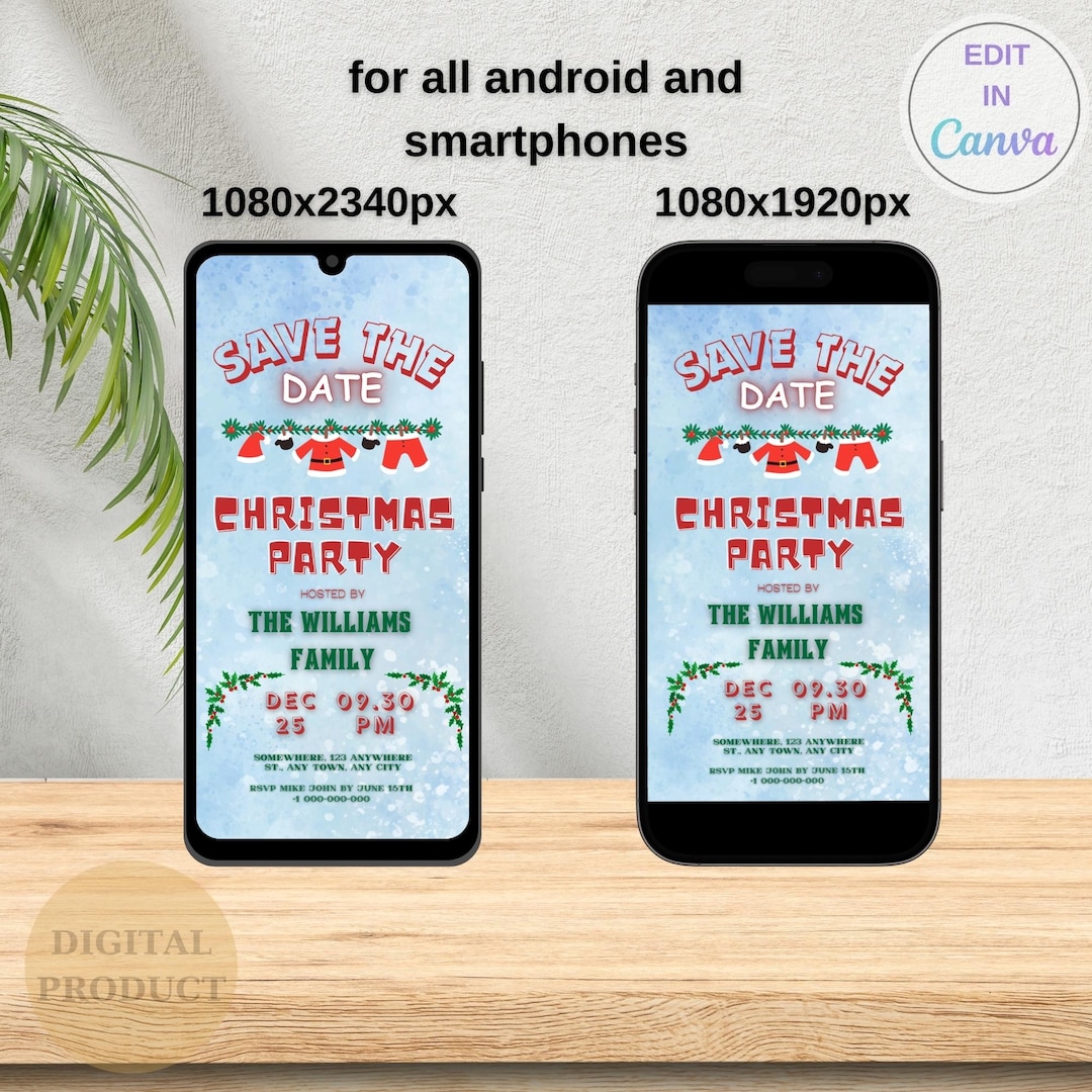 Digital Editable Christmas Party Invitation Canva Template, Digital ...