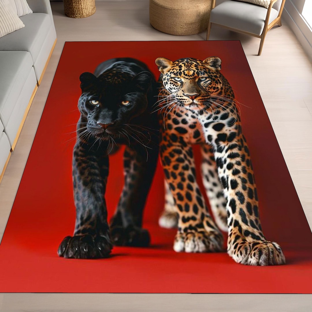 Black Panther and Jaguar Duo Rug, Wild Cats Predator Floor Deco, Two ...