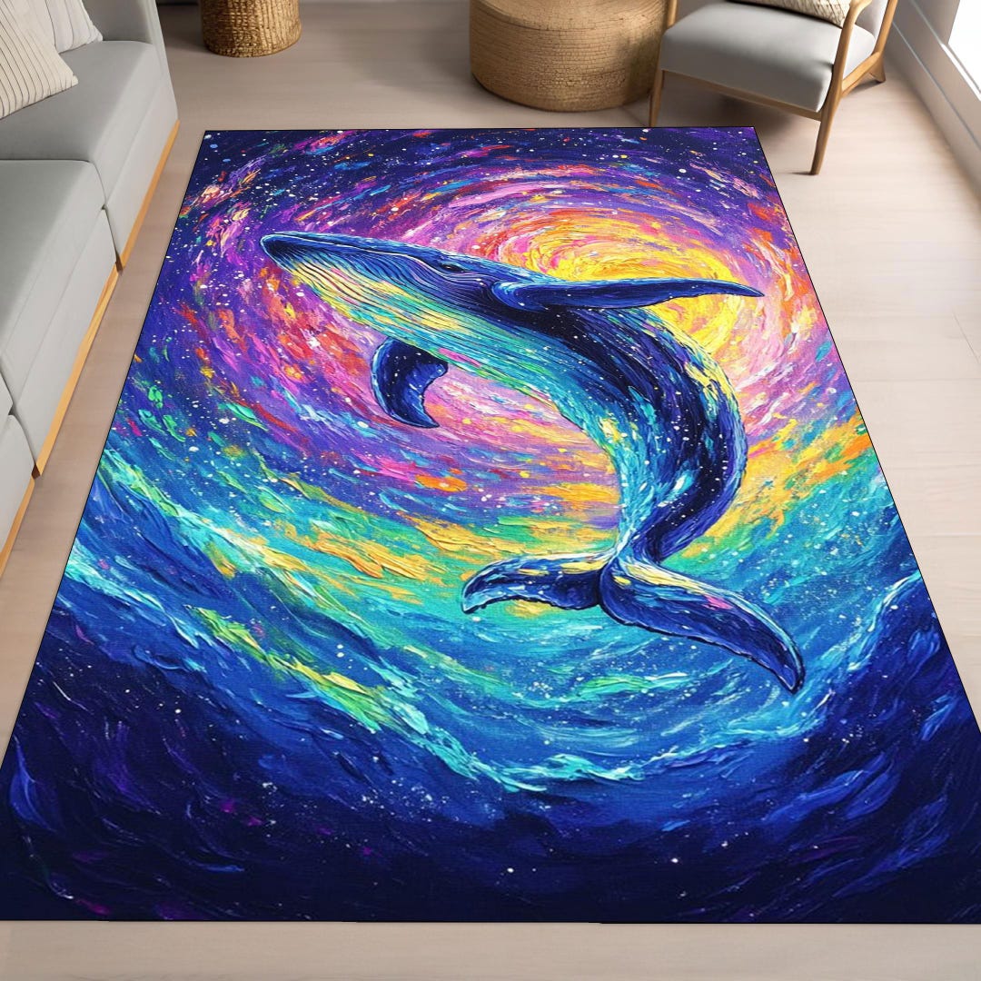 Cosmic Whale Area Rug, Galaxy Space Ocean Rug, Blue Humpback Whale Art ...