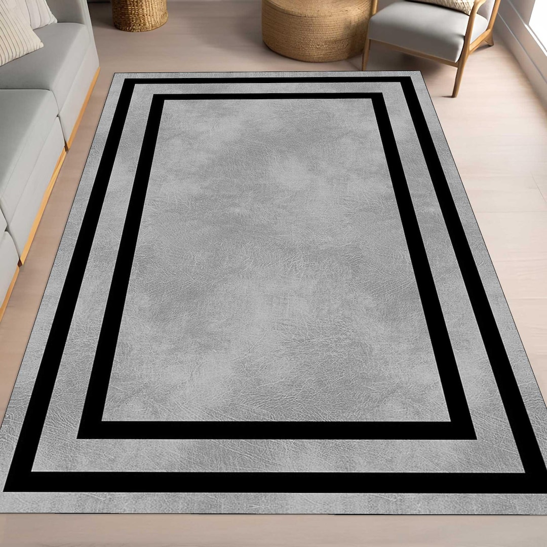 Sophisticated Grey Rug With Black Frame - Perfect for Modern Decor ...