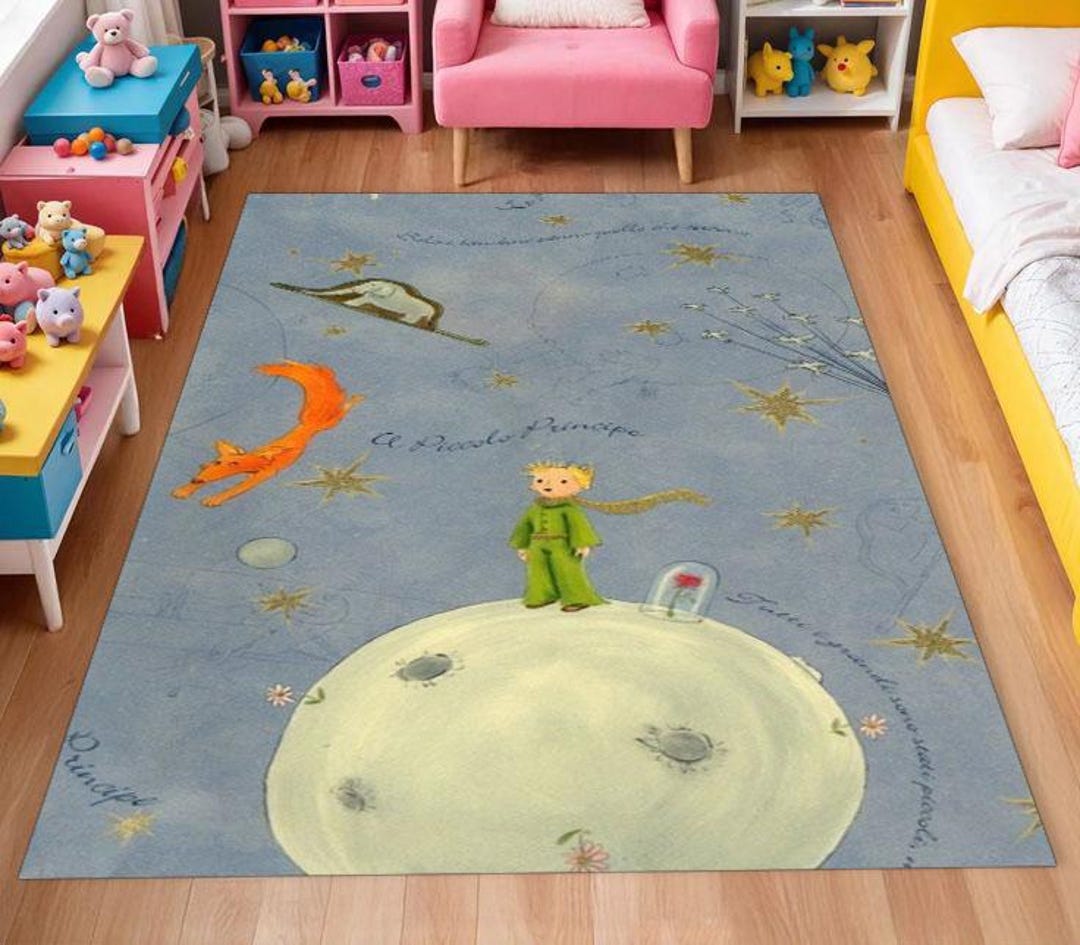 Little Prince Themed Kids Rug, Soft Pastel Storybook Carpet for ...