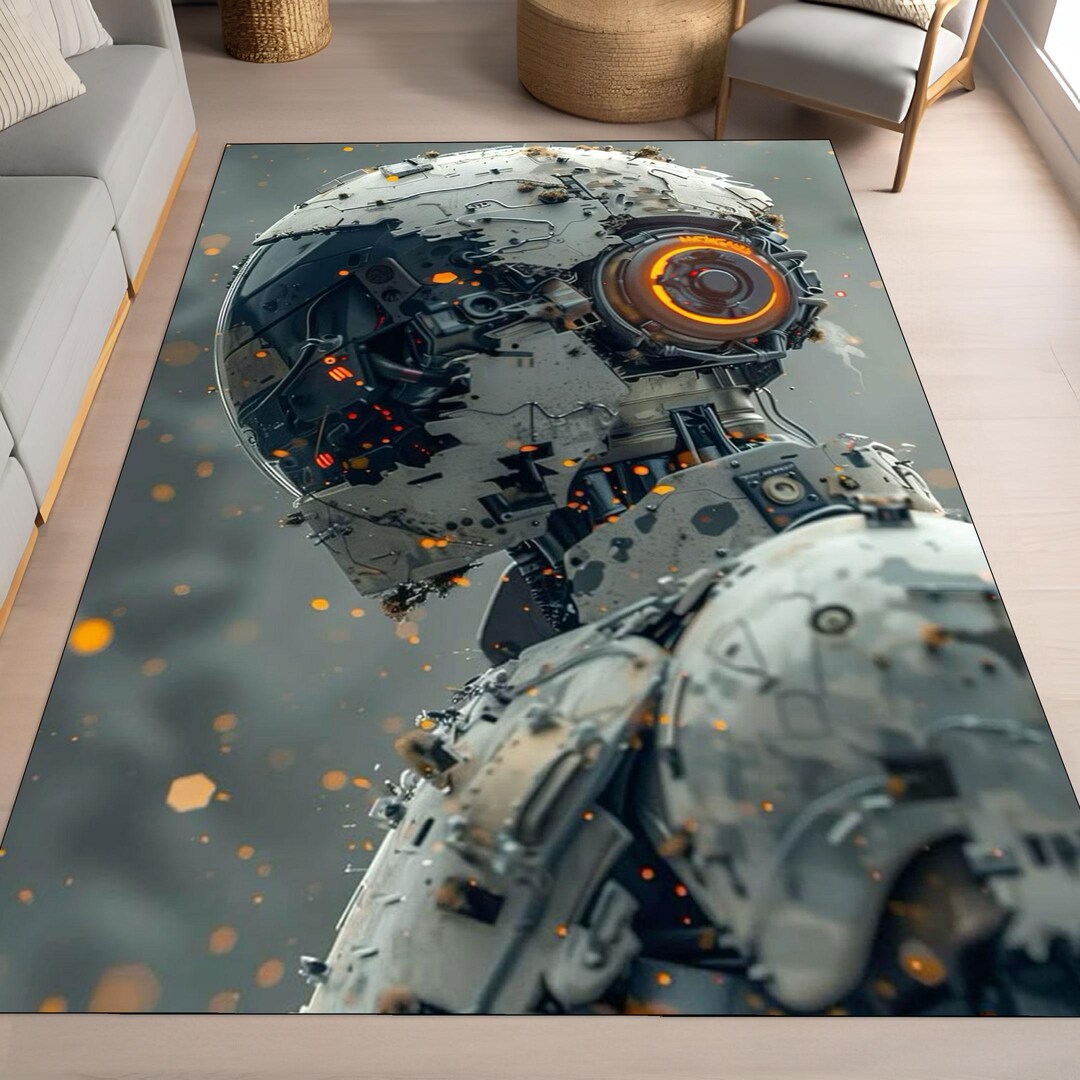 Futuristic Robot Rug, Cyberpunk AI Rug, Mecha Sci-fi Rug, Advanced ...
