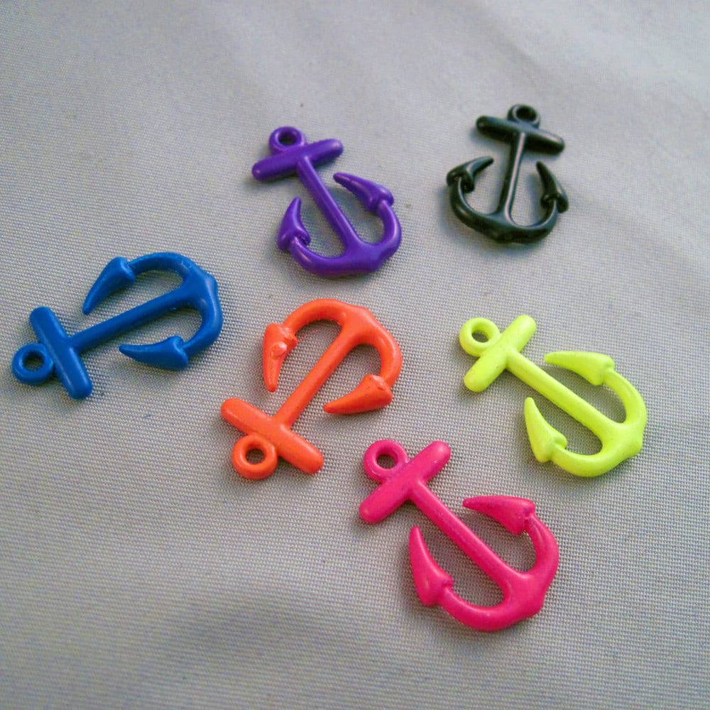 Mixed Colorful Mini Anchor Charm Lot of 6 | Etsy