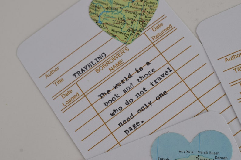 Map World Traveler Library Card Bookmark/ Traveling Quotes - Etsy