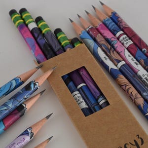 Hand Wrapped Comic Book Pencil Set in Blue and Magenta - Etsy