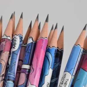 Hand Wrapped Comic Book Pencil Set in Blue and Magenta - Etsy