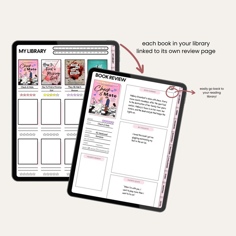 Digital Reading Journal, Portrait Reading Planner, Book Review, Reading ...