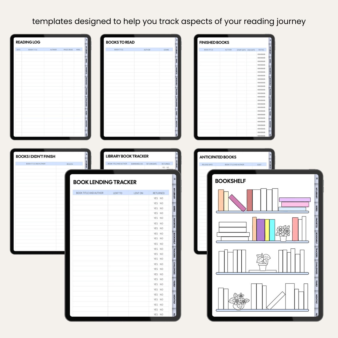 Digital Reading Journal, Digital Reading Planner, Blue Digital Planner ...