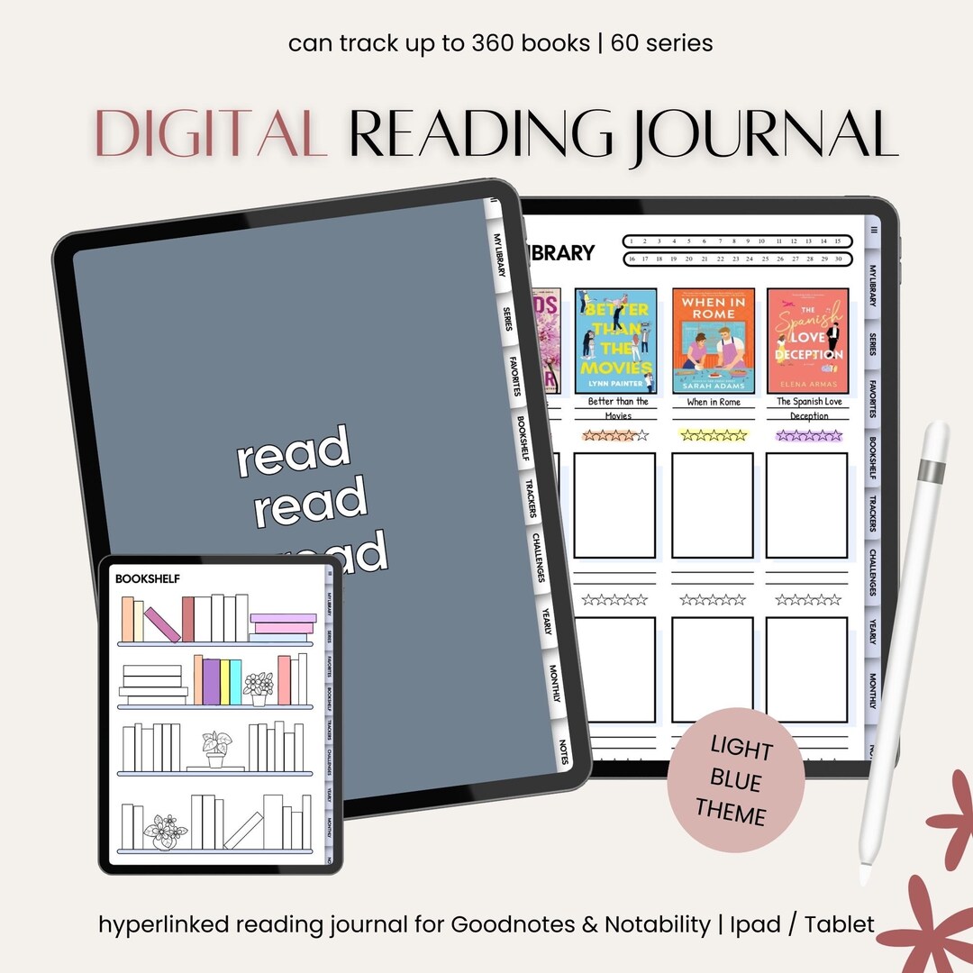 Digital Reading Journal, Digital Reading Planner, Blue Digital Planner ...