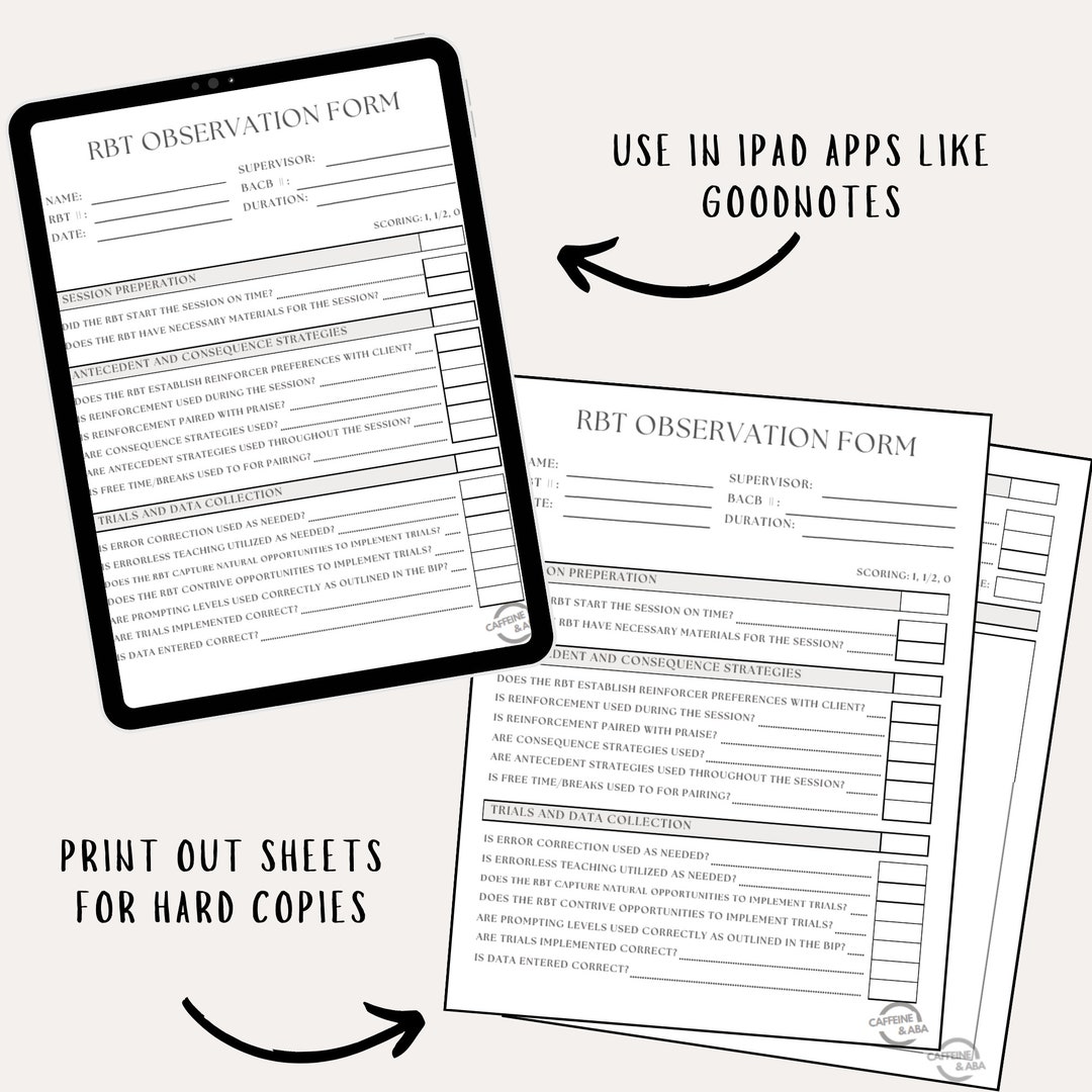 Supervisor RBT Observation Form, Digital, Printable, PDF, Gray - Etsy