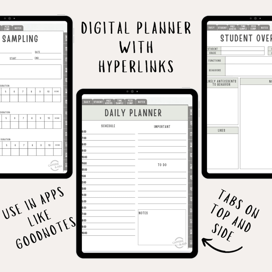 School BCBA Planner, Digital File, Hyperlinks, Data Sheet, Preference ...