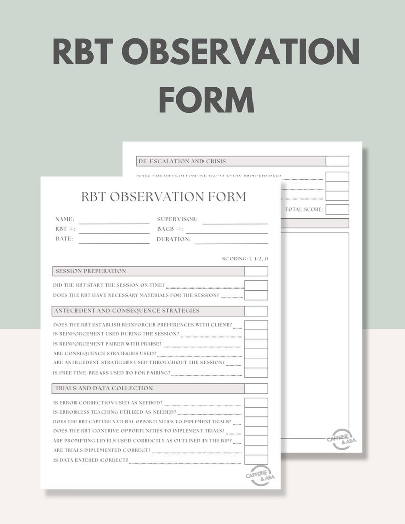 RBT Observation Form | Digital Supervision Tool for ABA Sessions ...