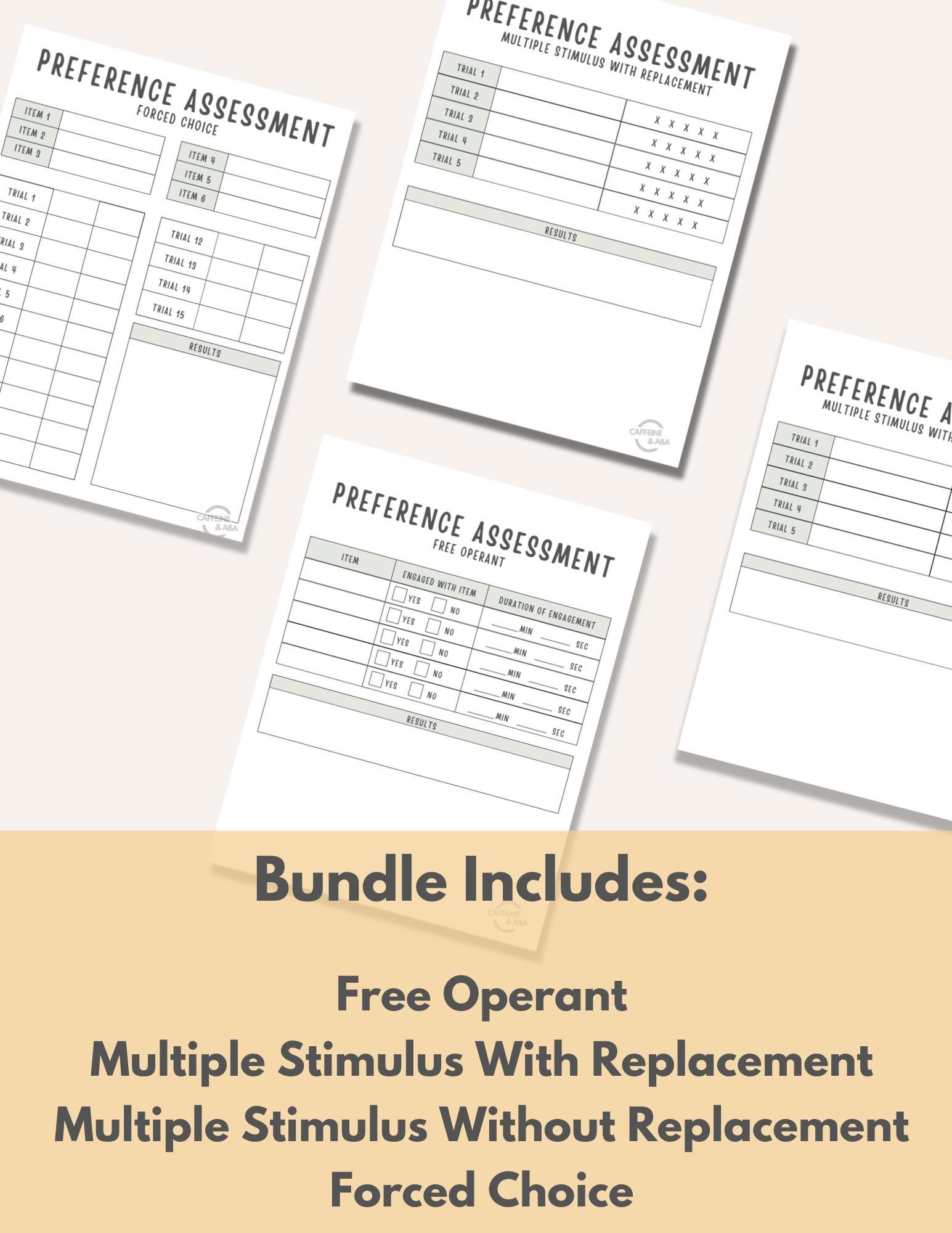 Preference Assessment Template Bundle, Printable, Digital File, Forced Choice, Multiple Stimulus ...