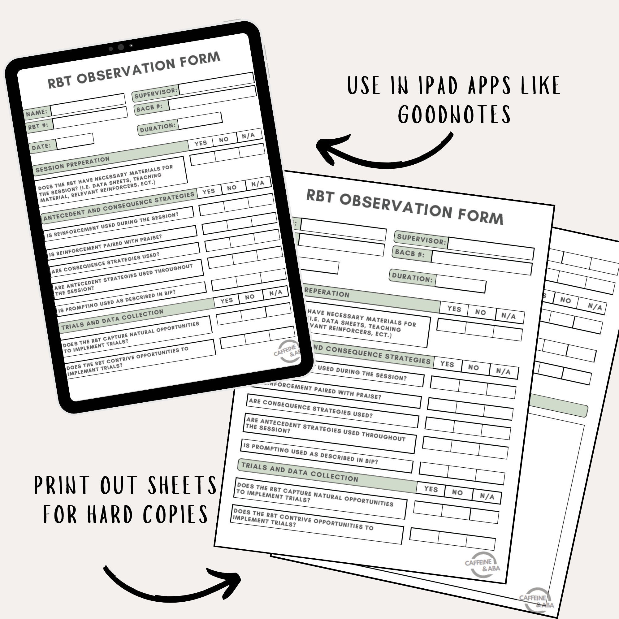 Supervisor RBT Observation Form, Digital, Printable, PDF, Green - Etsy