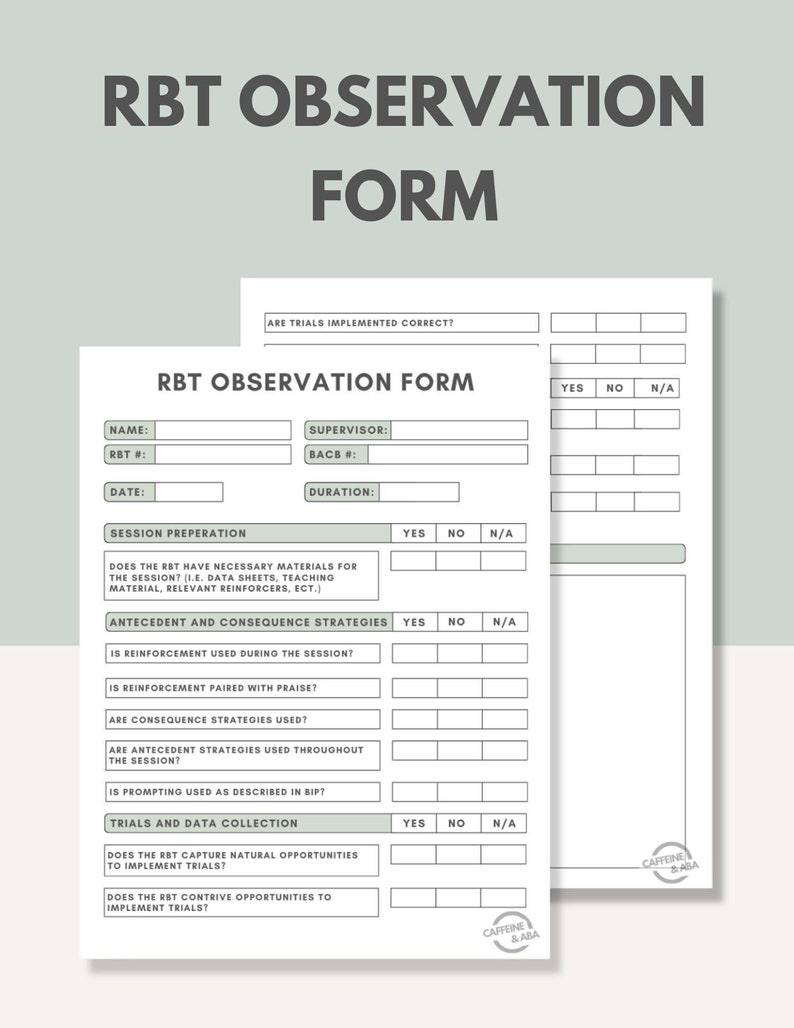 RBT Observation Form | Digital Supervision Tool for ABA Sessions ...
