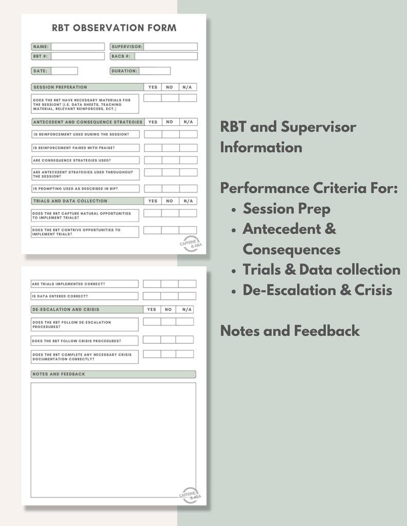RBT Observation Form | Digital Supervision Tool for ABA Sessions ...