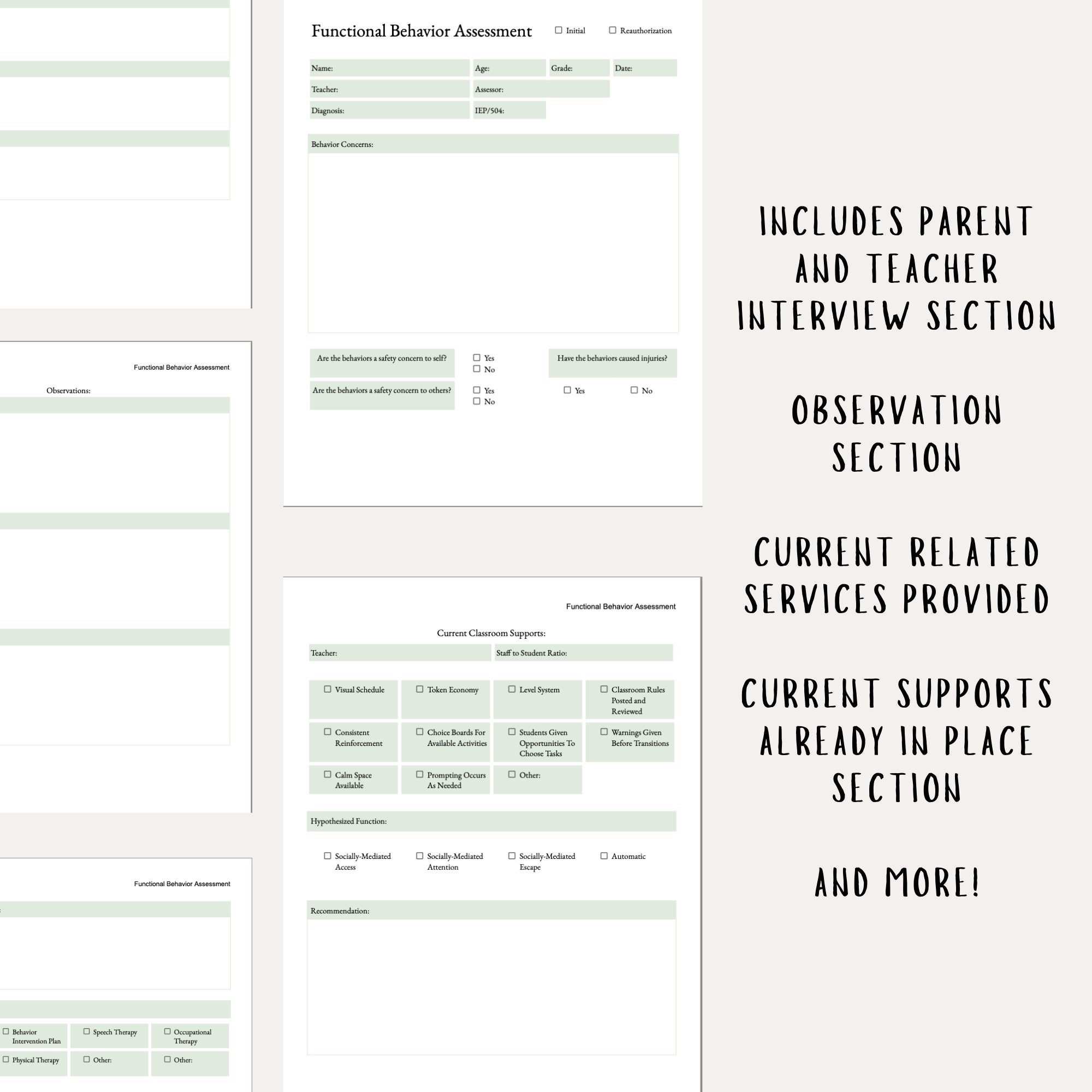 FBA Template, School ABA, Functional Behavior Assessment, Fillable ...