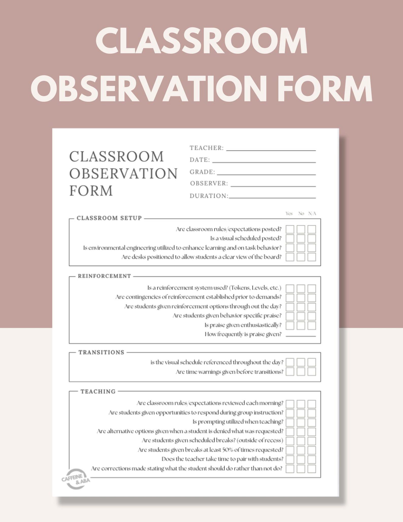 Digital Classroom Observation Checklist | Behavior & Classroom ...