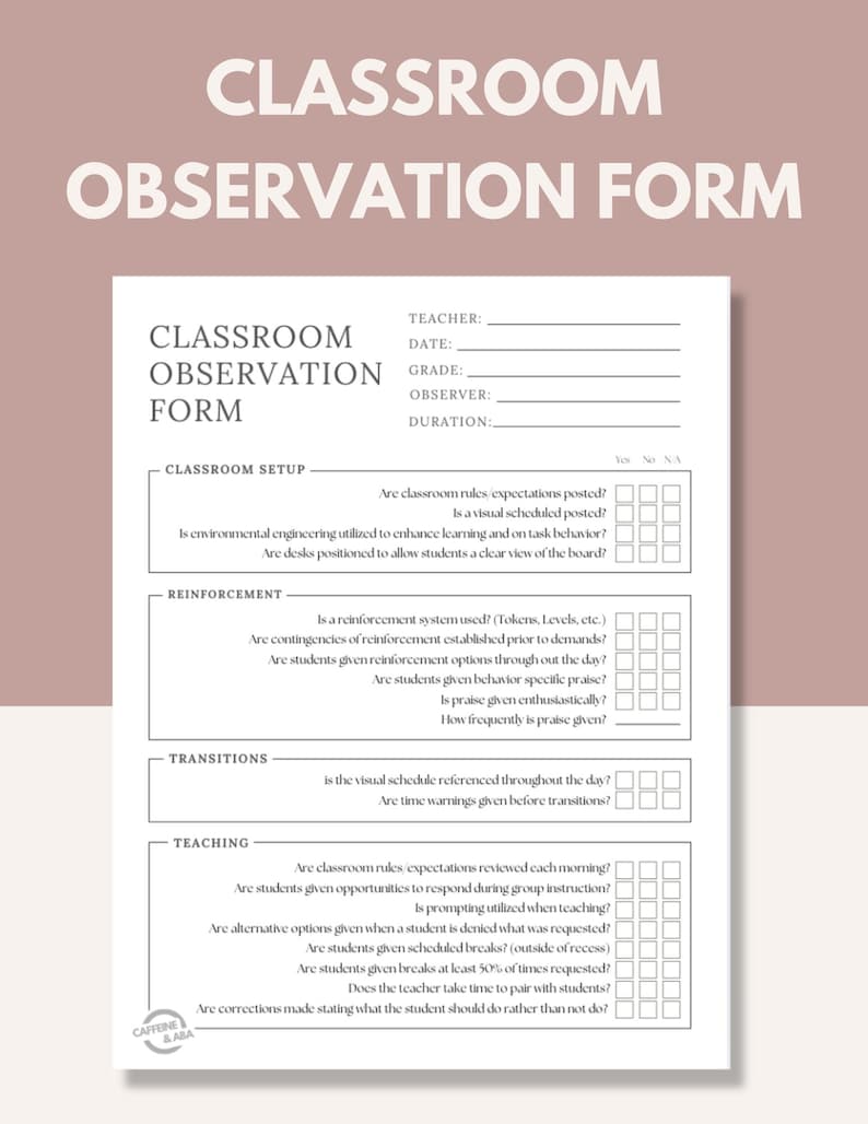 Digital Classroom Observation Checklist | Behavior & Classroom ...