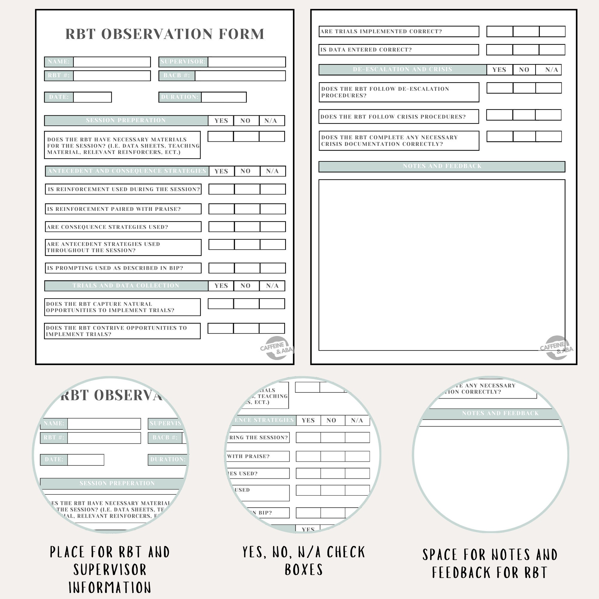 Supervisor RBT Observation Form, Digital, Printable, PDF - Etsy