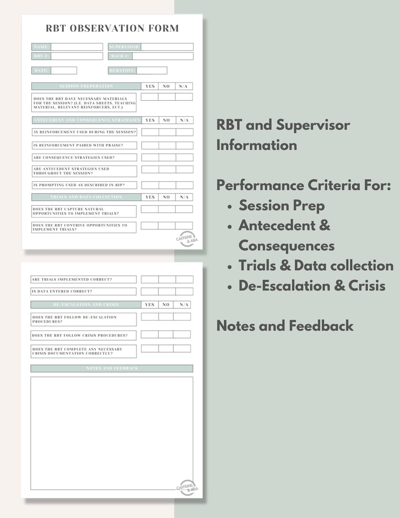 RBT Observation Form | Digital Supervision Tool for ABA Sessions ...