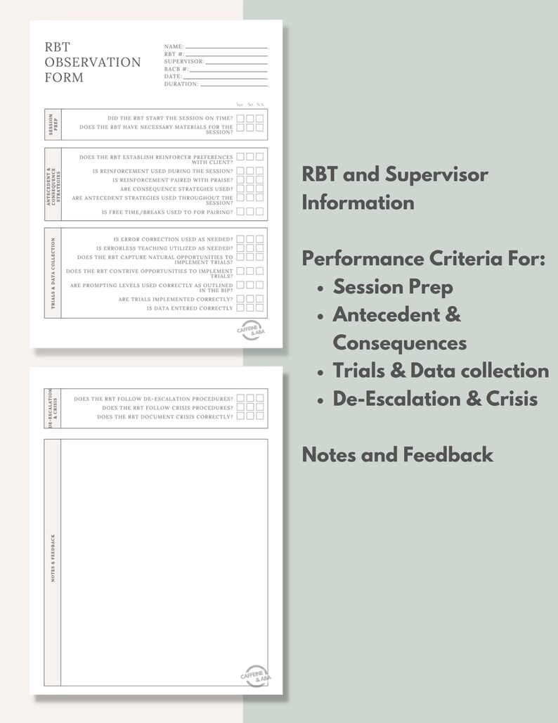 RBT Observation Form | Digital Supervison Tool for ABA Sessions ...