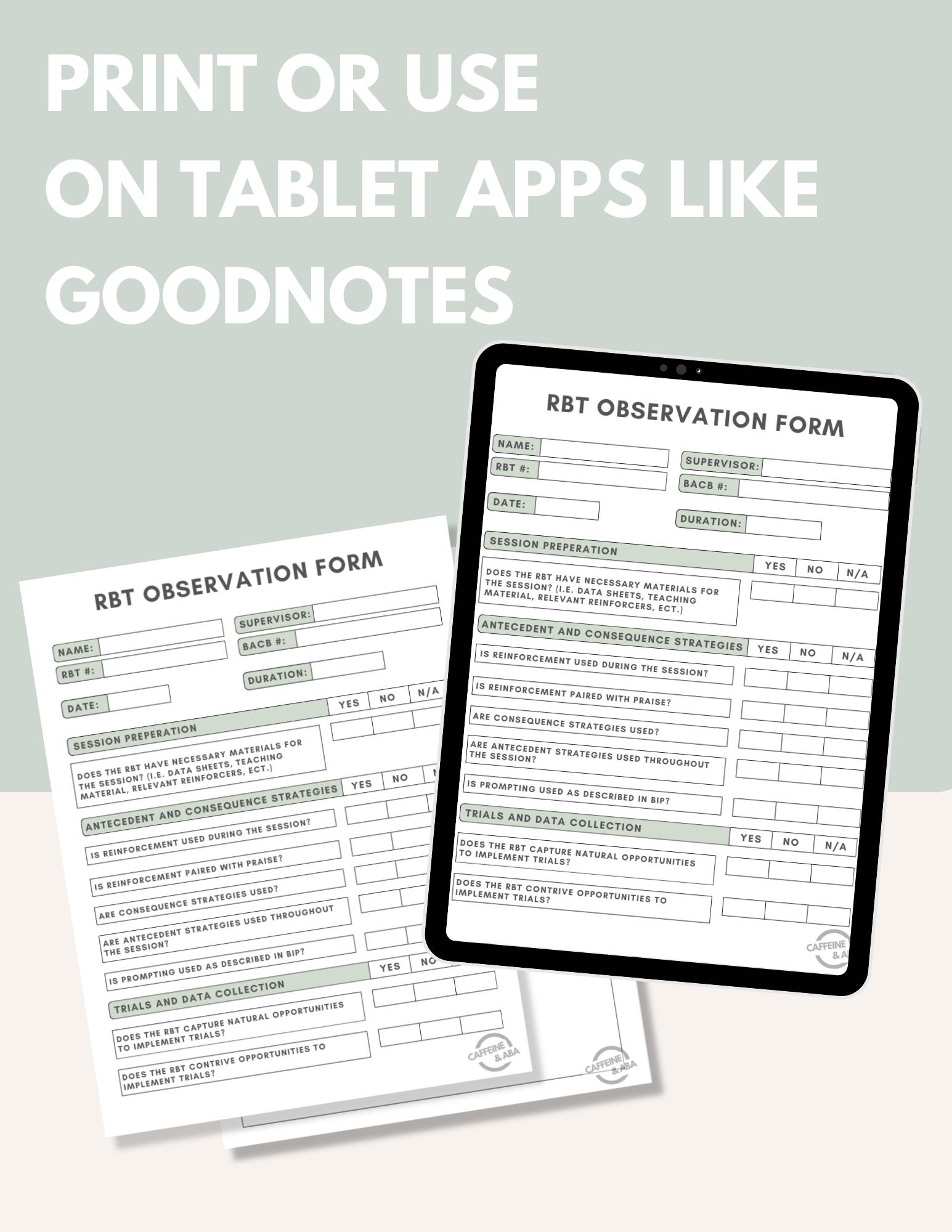 RBT Observation Form | Digital Supervision Tool for ABA Sessions ...