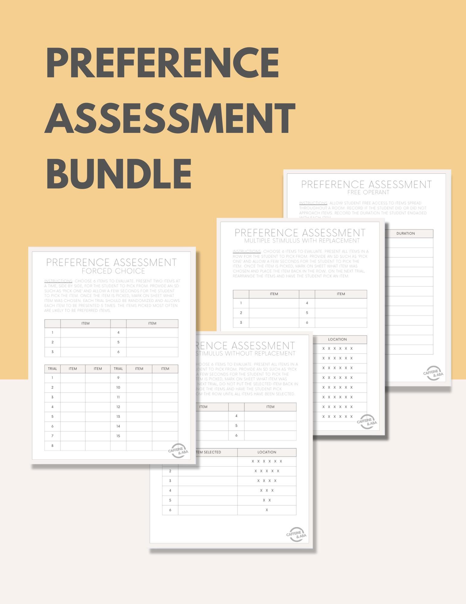 Preference Assessment Template Bundle, Printable, Digital File, Forced ...