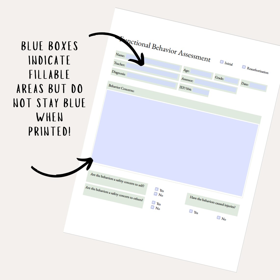 FBA Template, School ABA, Functional Behavior Assessment, Fillable ...