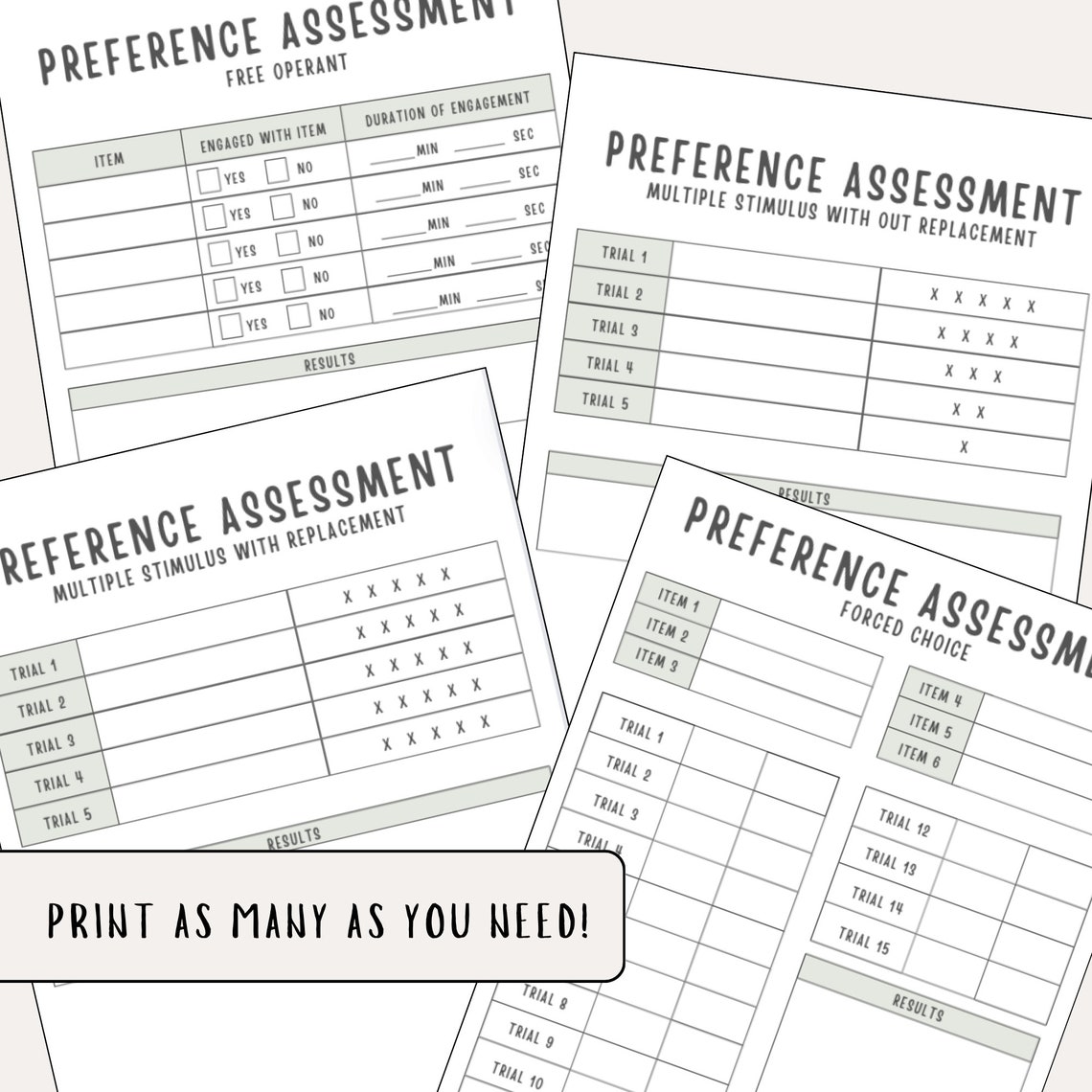 Preference Assessment Template Bundle, Printable, Digital File, Forced Choice, Multiple Stimulus ...