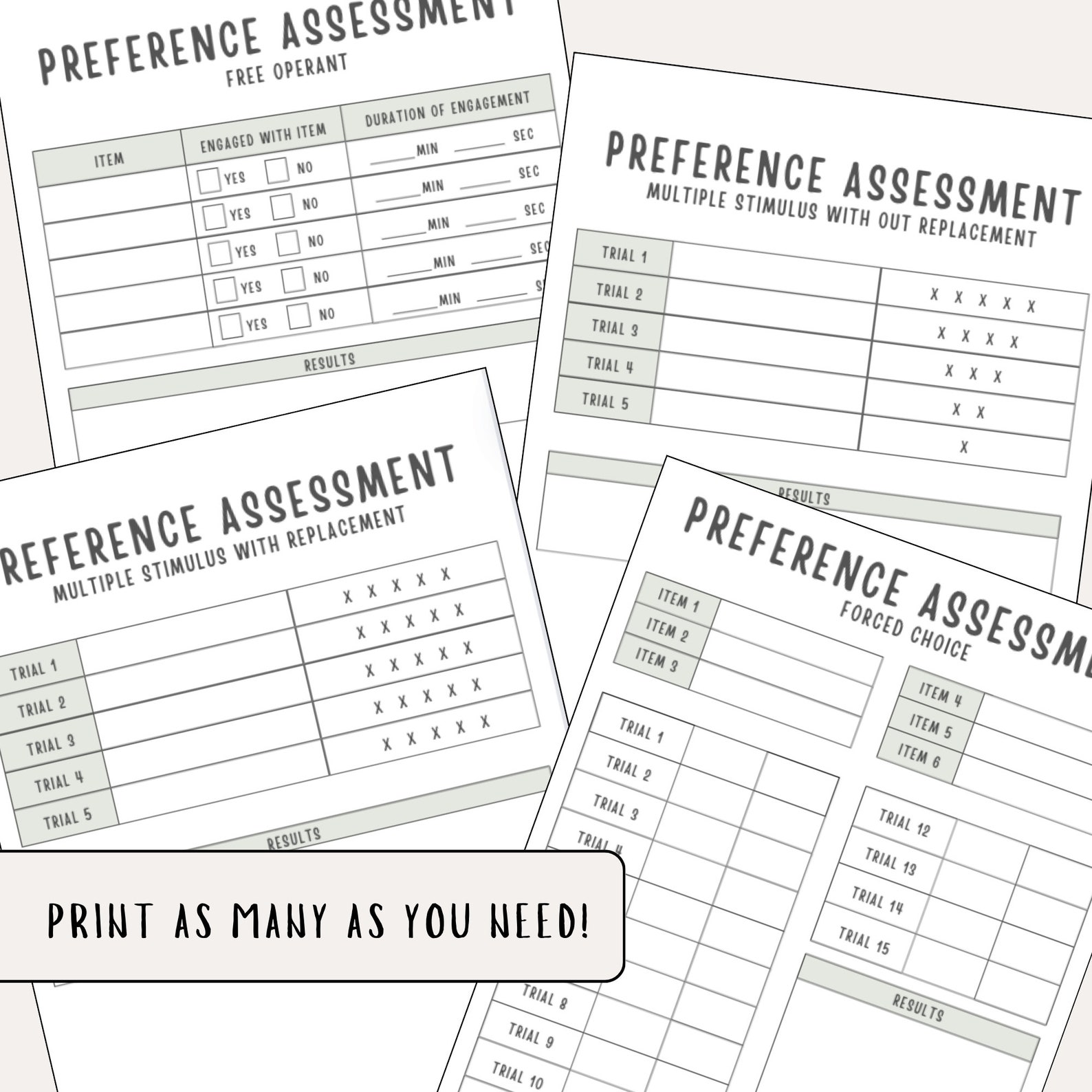 Preference Assessment Template Bundle, Printable, Digital File, Forced ...
