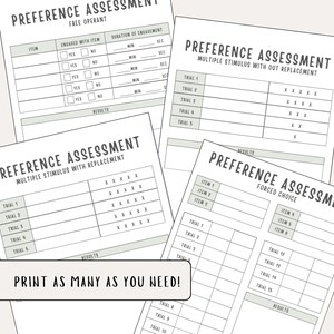Preference Assessment Template Bundle, Printable, Digital File, Forced ...
