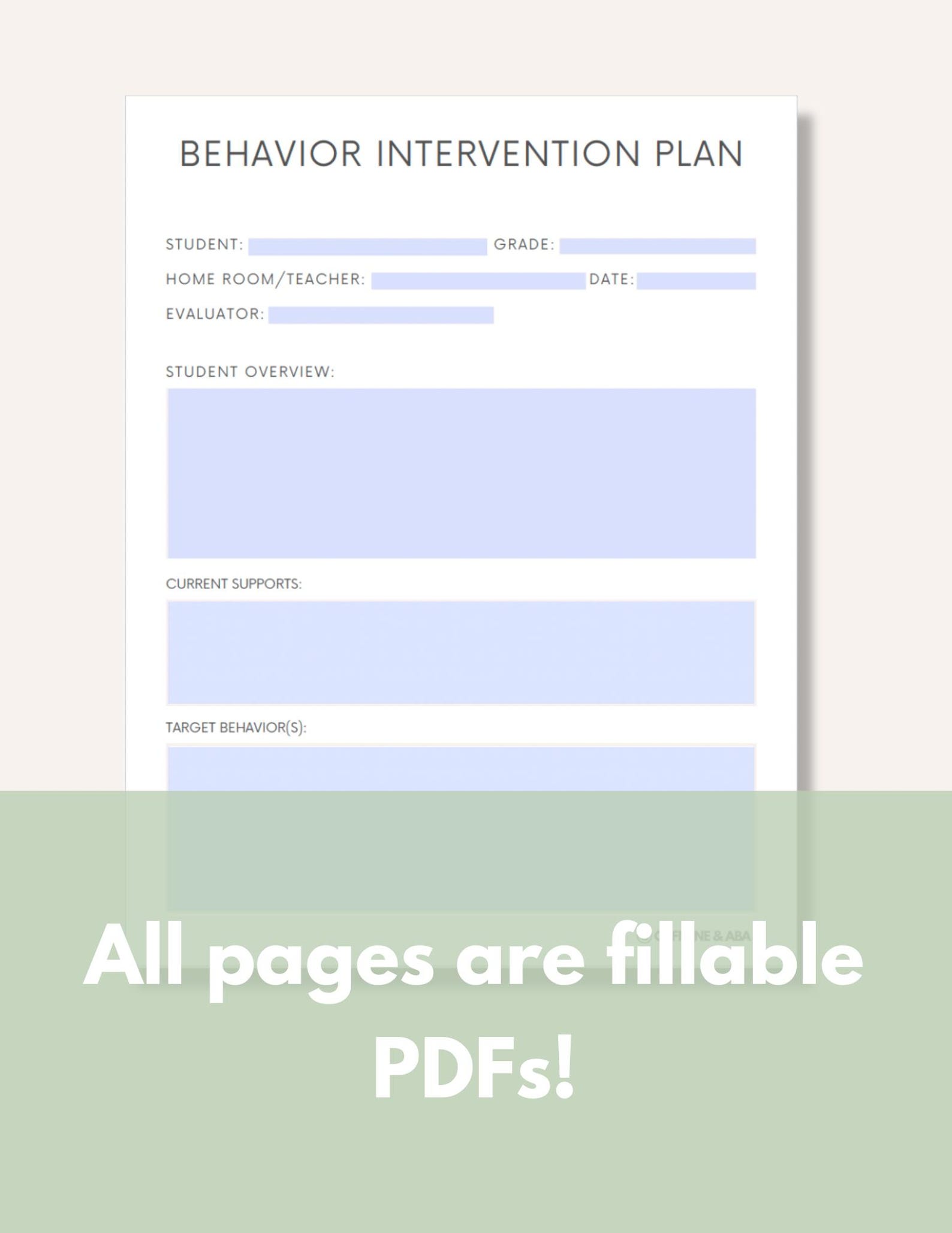 Behavior Intervention Plan | Editable BIP Template - Etsy