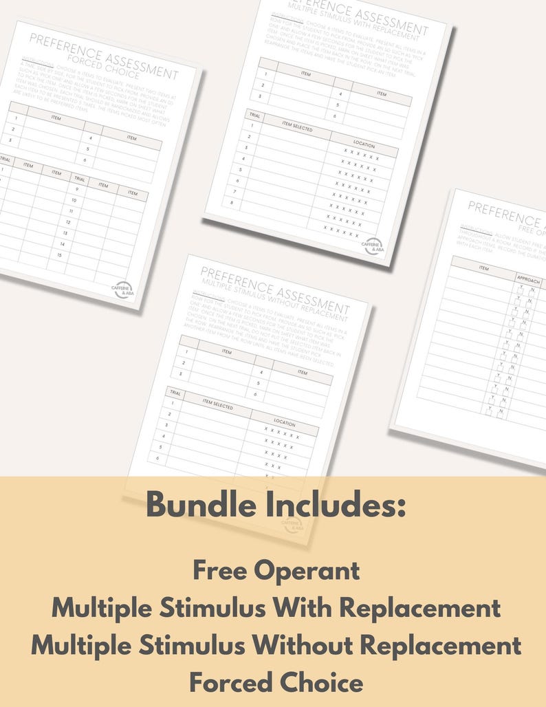 Preference Assessment Template Bundle, Printable, Digital File, Forced ...
