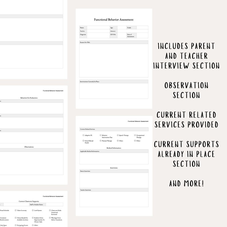 FBA Template, School ABA, Functional Behavior Assessment, Fillable ...