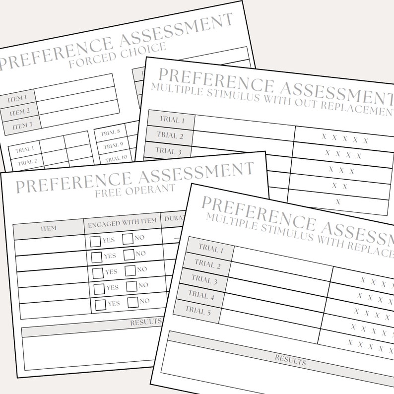 Preference Assessment Template Bundle, Printable, Digital File, Forced Choice, Multiple Stimulus ...