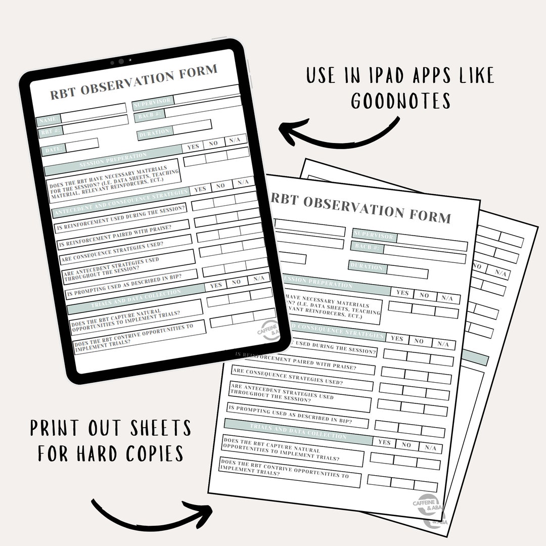 Supervisor RBT Observation Form, Digital, Printable, PDF - Etsy
