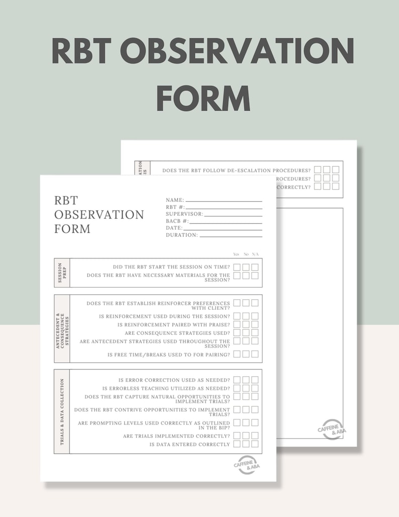 RBT Observation Form | Digital Supervison Tool for ABA Sessions ...