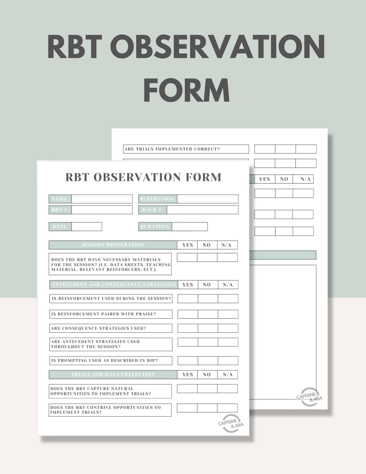 RBT Observation Form | Digital Supervision Tool for ABA Sessions ...