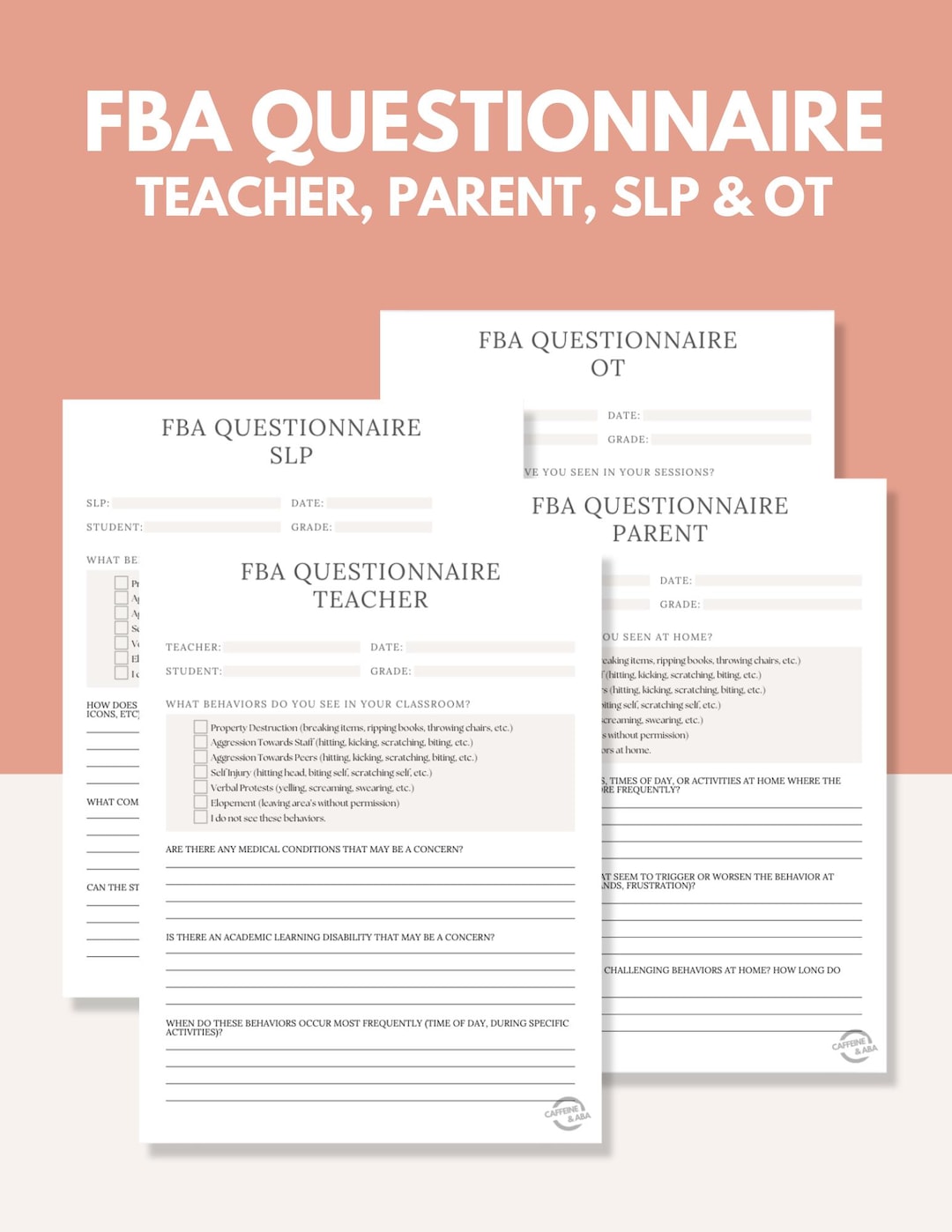 Functional Behavior Assessment Questionnaire Pack | Printable Teacher ...