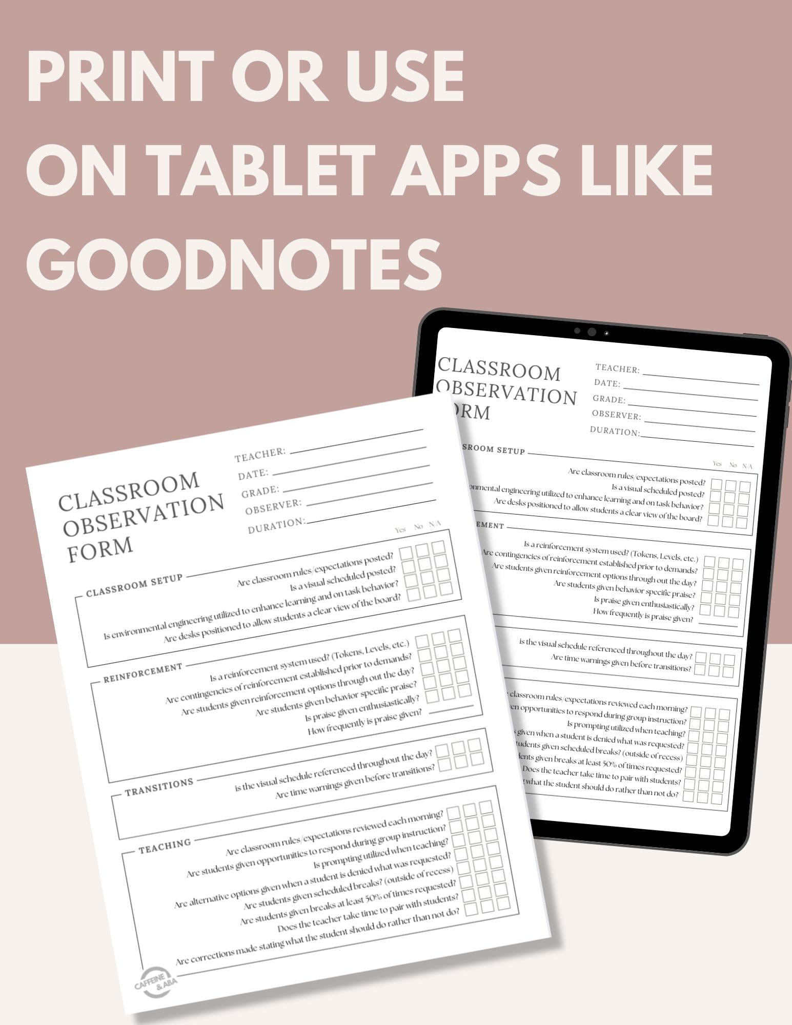 Digital Classroom Observation Checklist | Behavior & Classroom ...