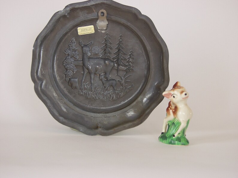Vintage German Pewter Plate - Deer and Fawn - Zierteller - Metal ...