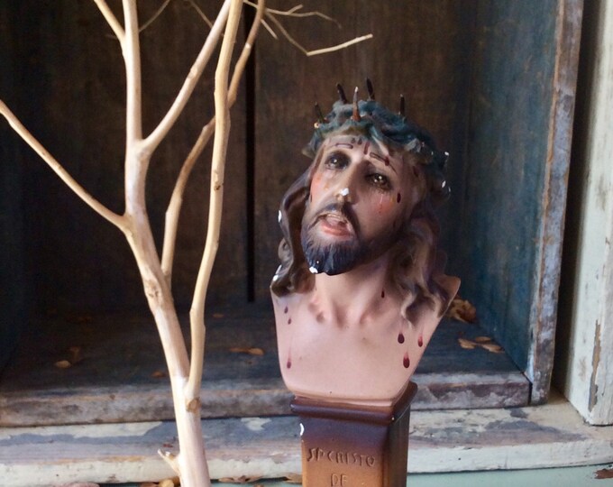 Vintage St Cristo De Limpias Crown of Thorns Chalkware Jesus Christ on ...