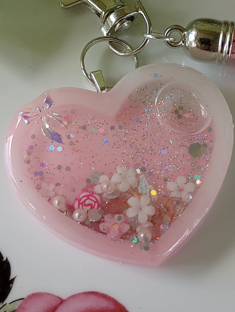 Pink Heart Glitter Resin Shaker Keychain - Etsy