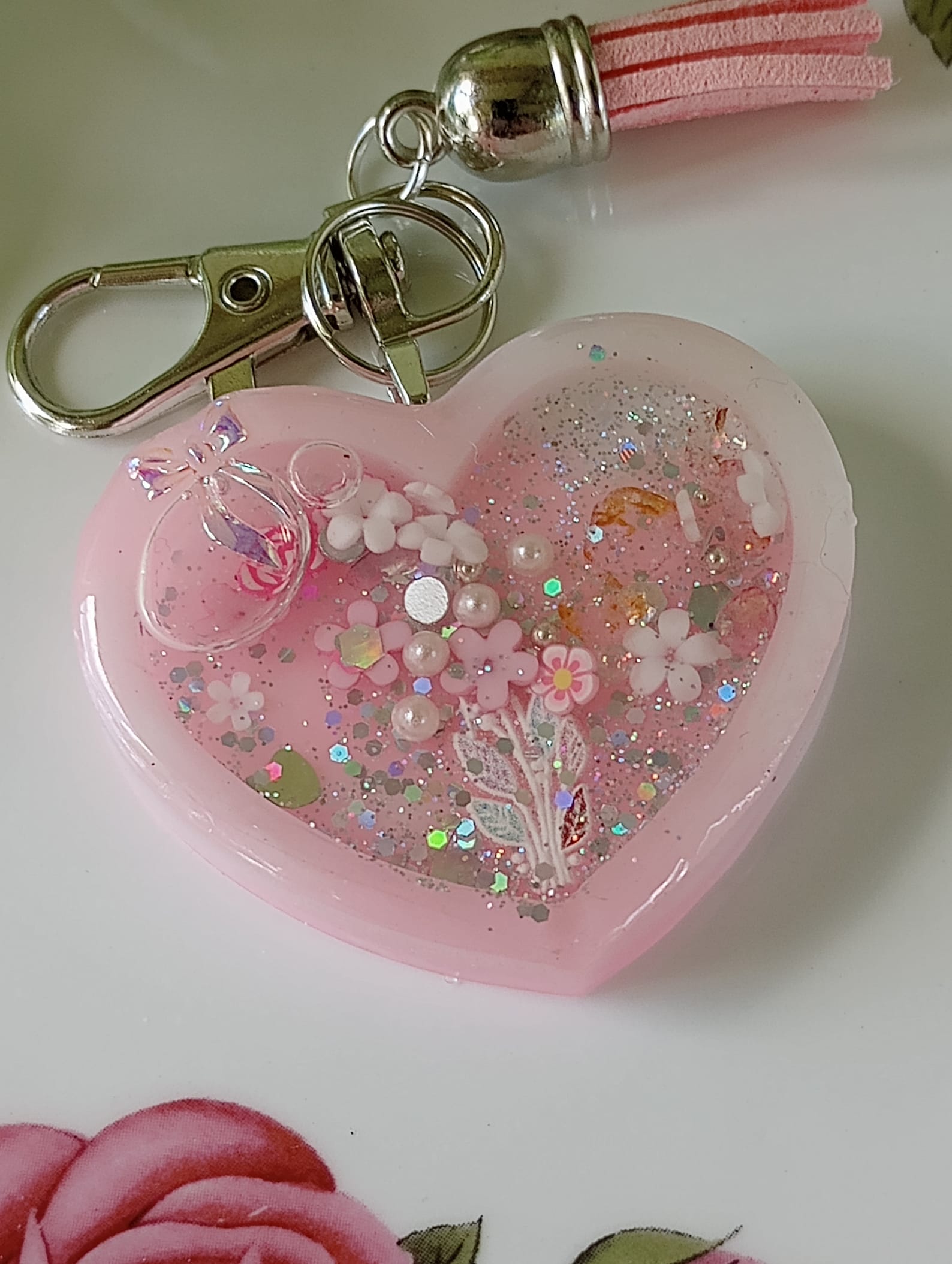 Pink Heart Glitter Resin Shaker Keychain - Etsy