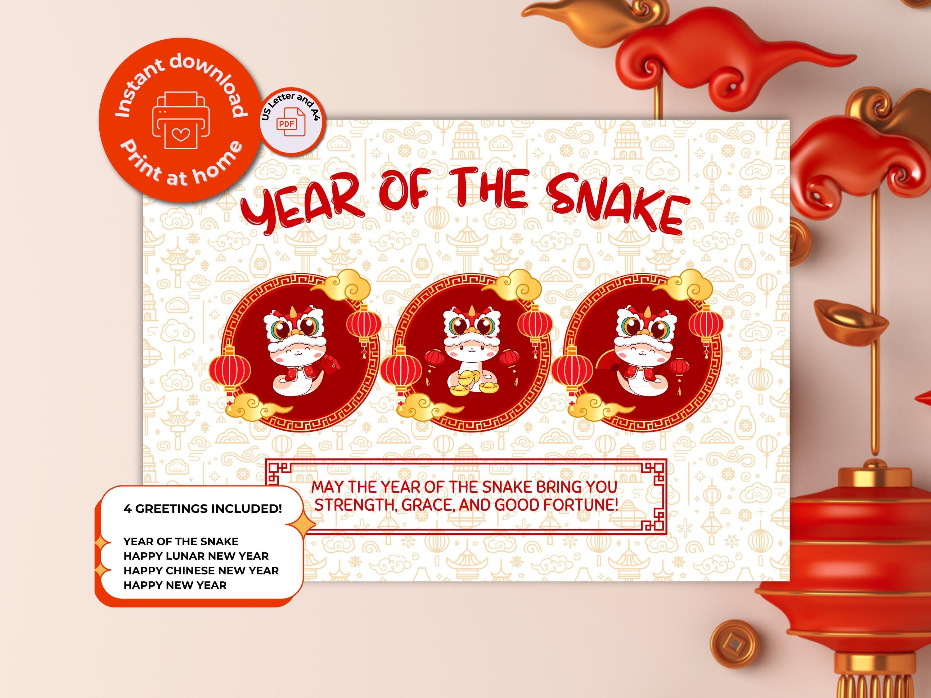Year of the Snake Printable Download Card | Chinese New Year | Lunar ...